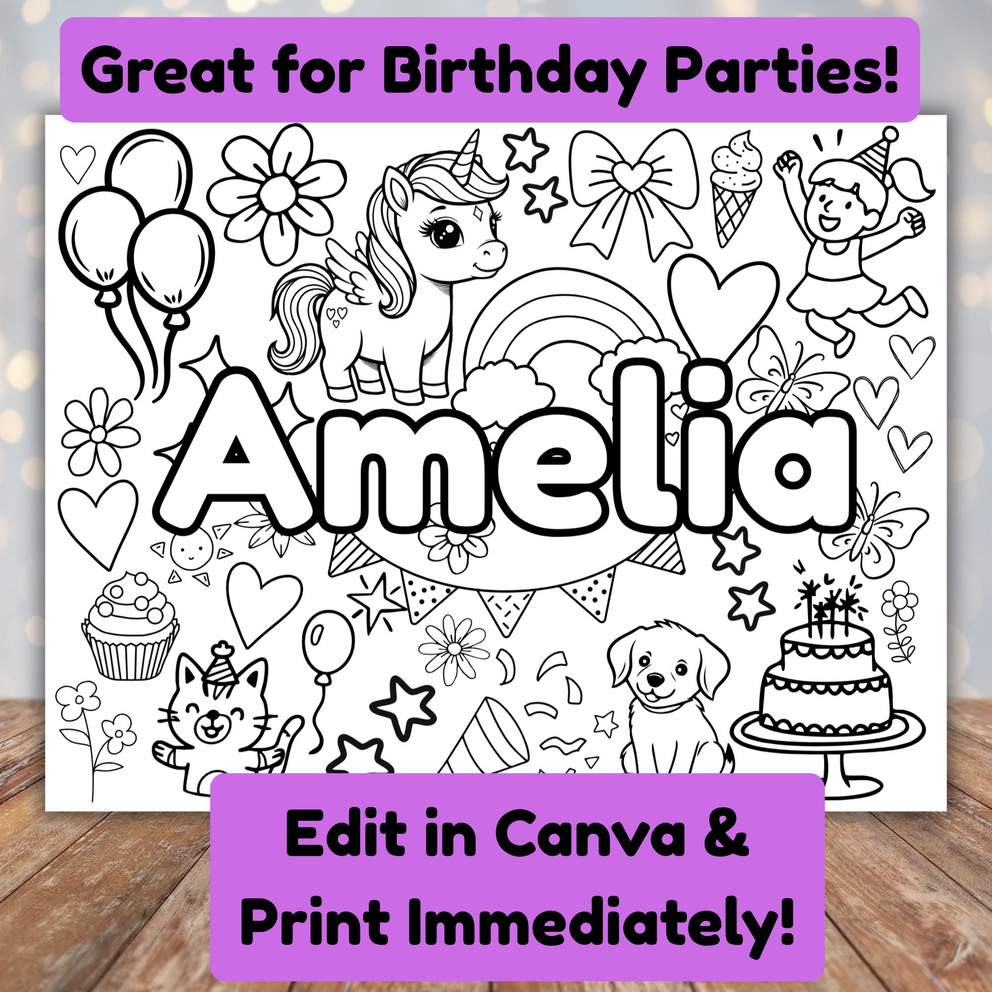 Personalized Birthday Coloring Page for Girls | Editable Name Coloring ...