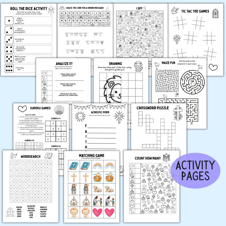 Christian Activity Packet Printable for Kids 20 Page Bible Activity ...