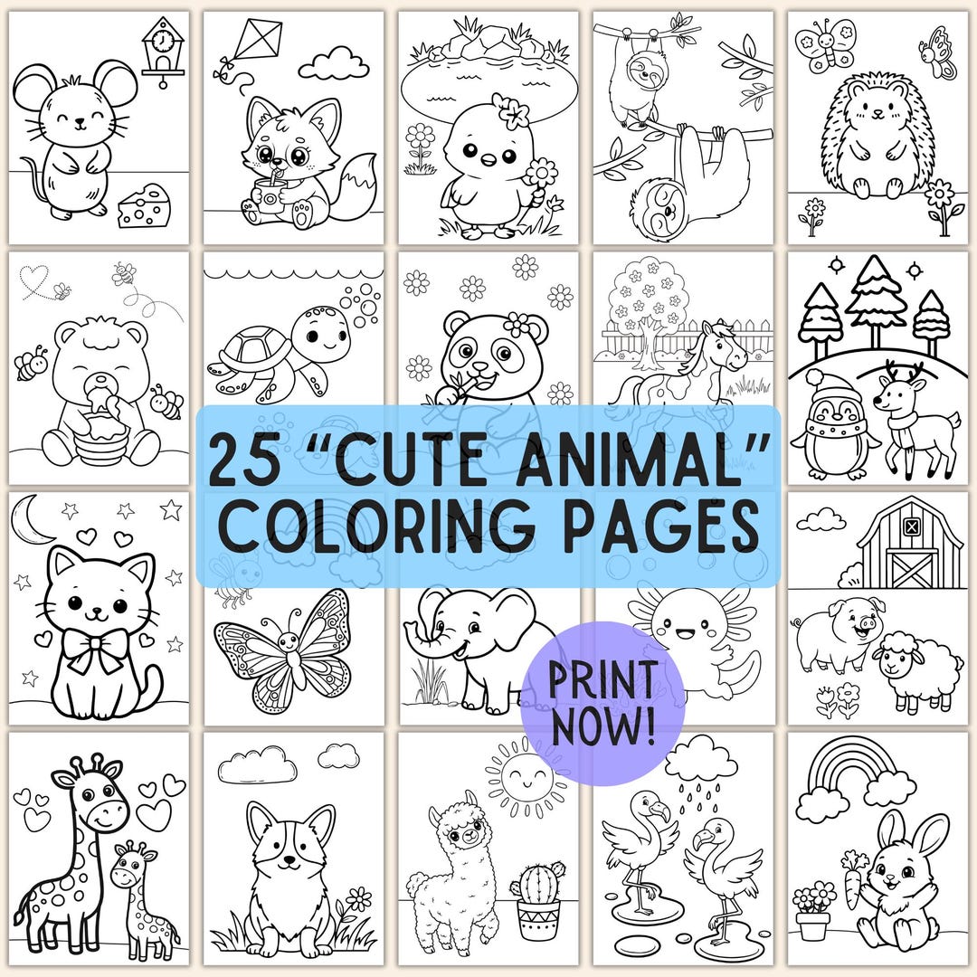 Cute Animals Coloring Pages Printable 25 Page Coloring Book for Kids ...