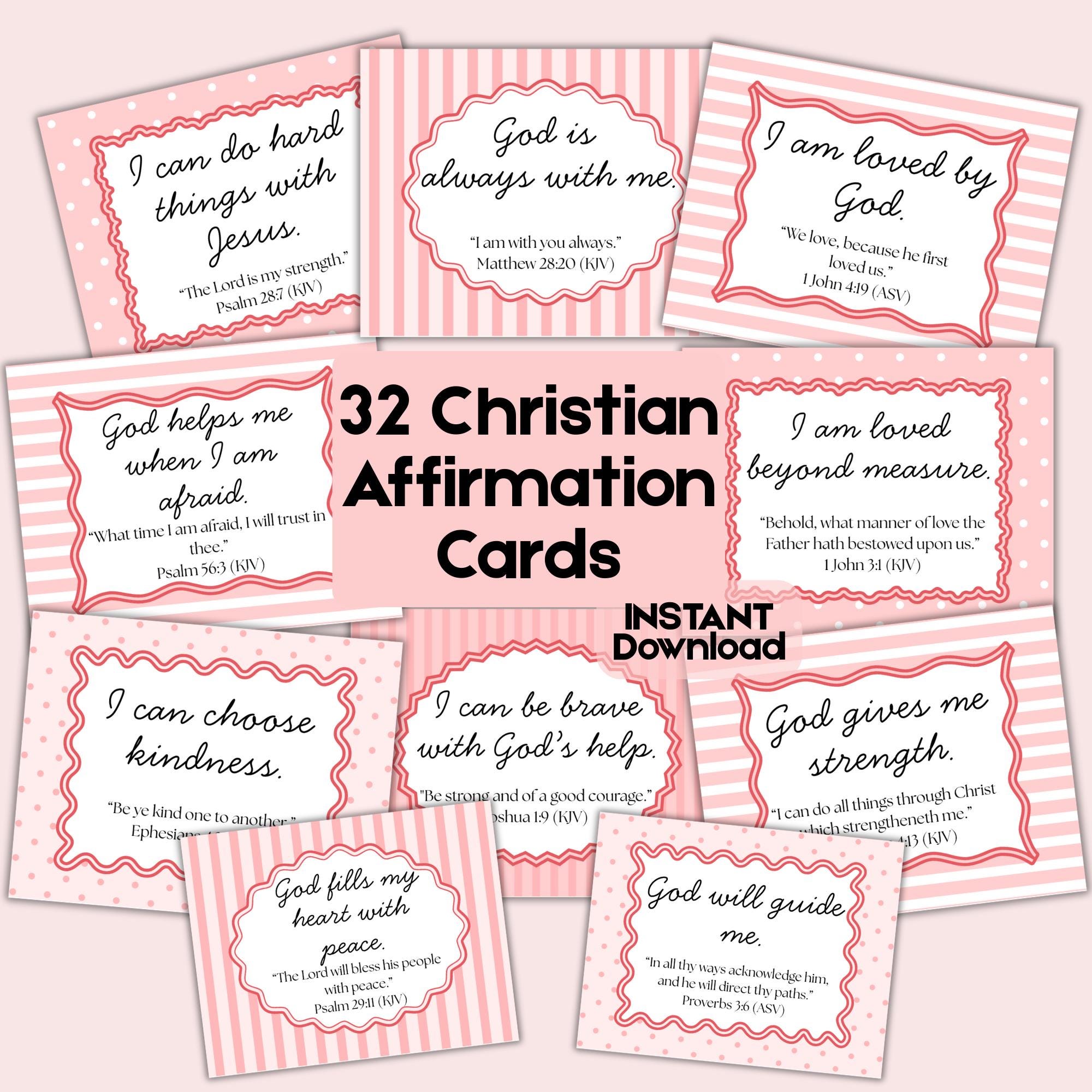 Christian Affirmation Cards for Kids and Adults Bible Verse Cards ...