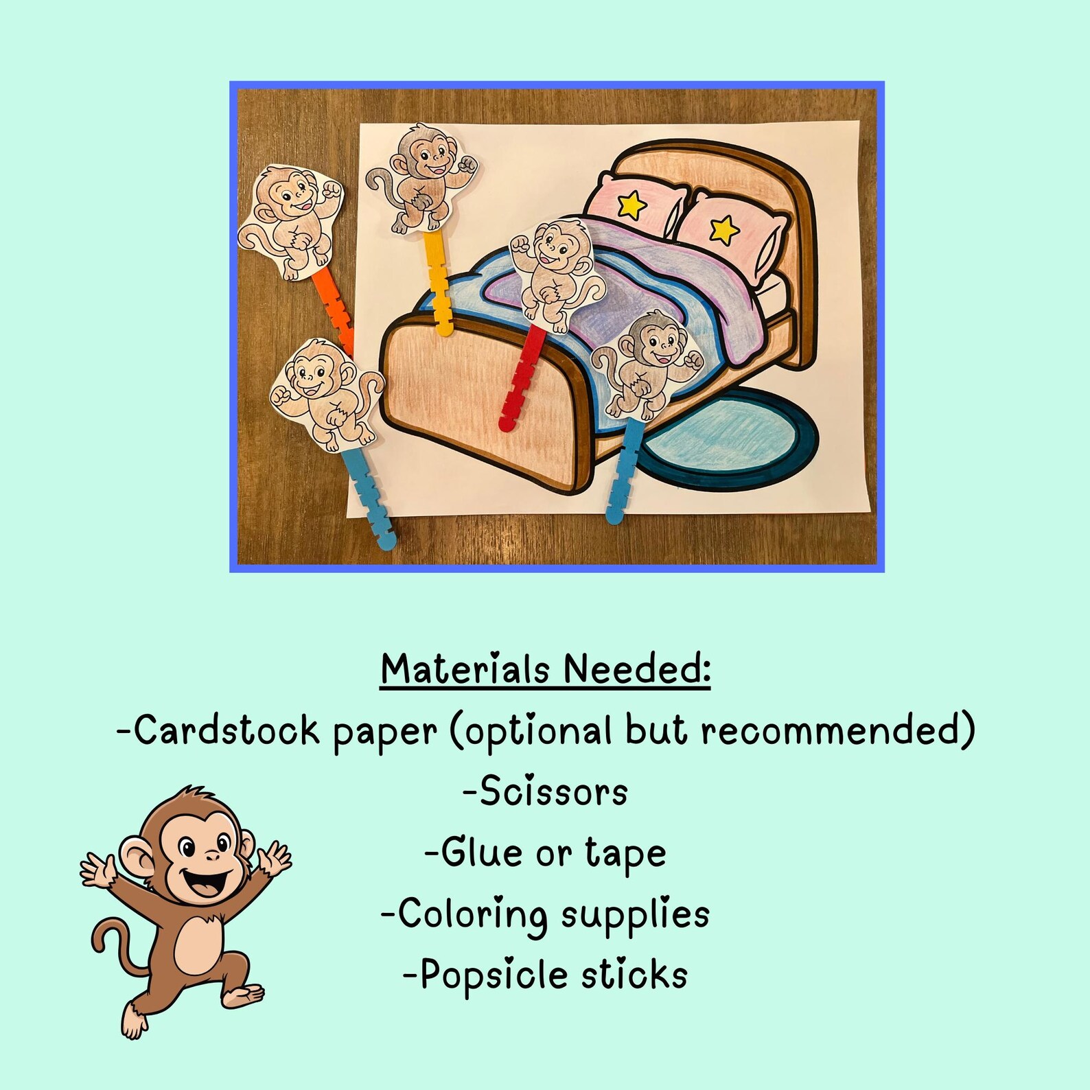 Toddler Printable Craft Five Little Monkeys Nursery Rhyme Preschool ...