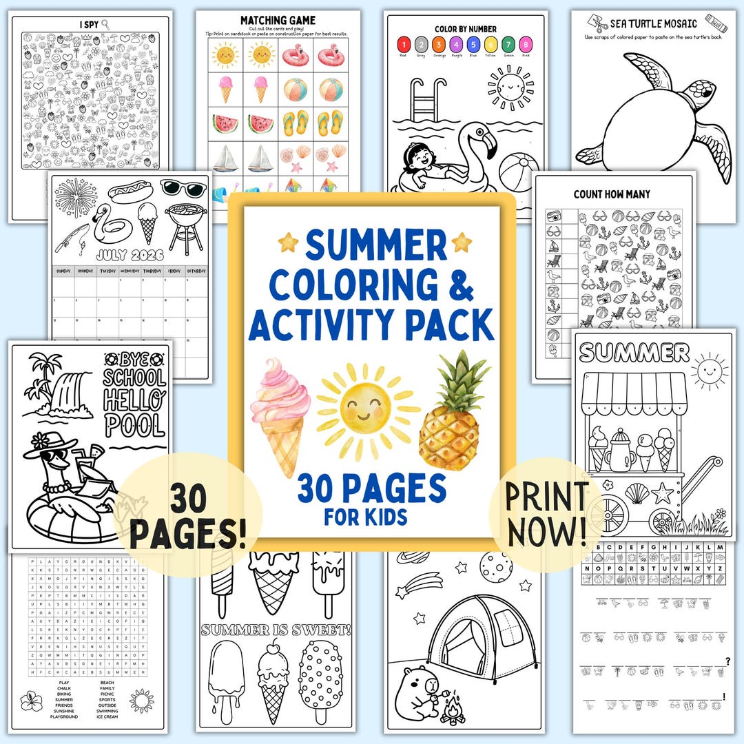 Summer Activities and Coloring Pages for Kids Printable Summer Packet ...