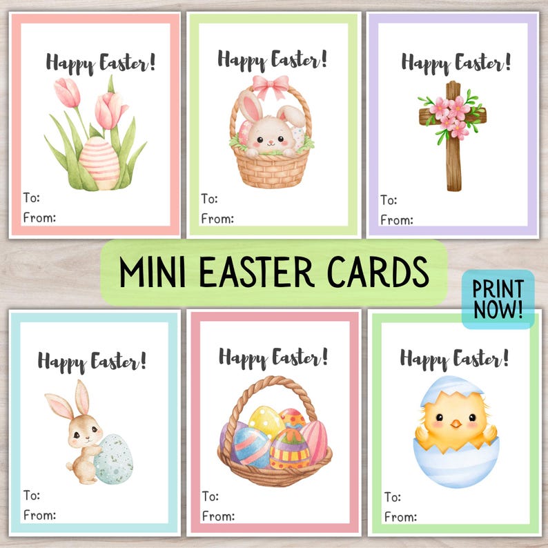 Printable Easter Cards for Kids Cute Easter Basket Gift Tags Spring ...