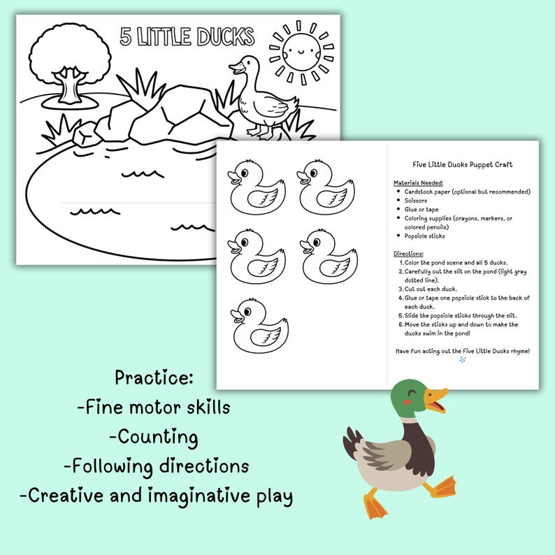 Toddler Printable Craft Five Little Ducks Nursery Rhyme Preschool ...