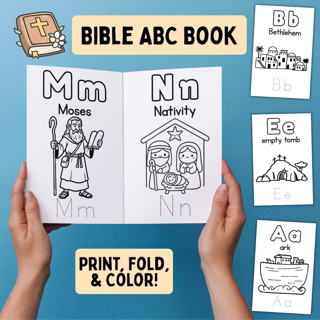 Bible ABC Coloring Book Christian Alphabet Booklet Letter Tracing and ...
