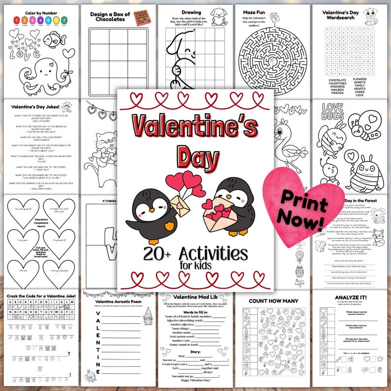 Valentines Day Worksheets and Activities for Kids Valentines Packet for ...