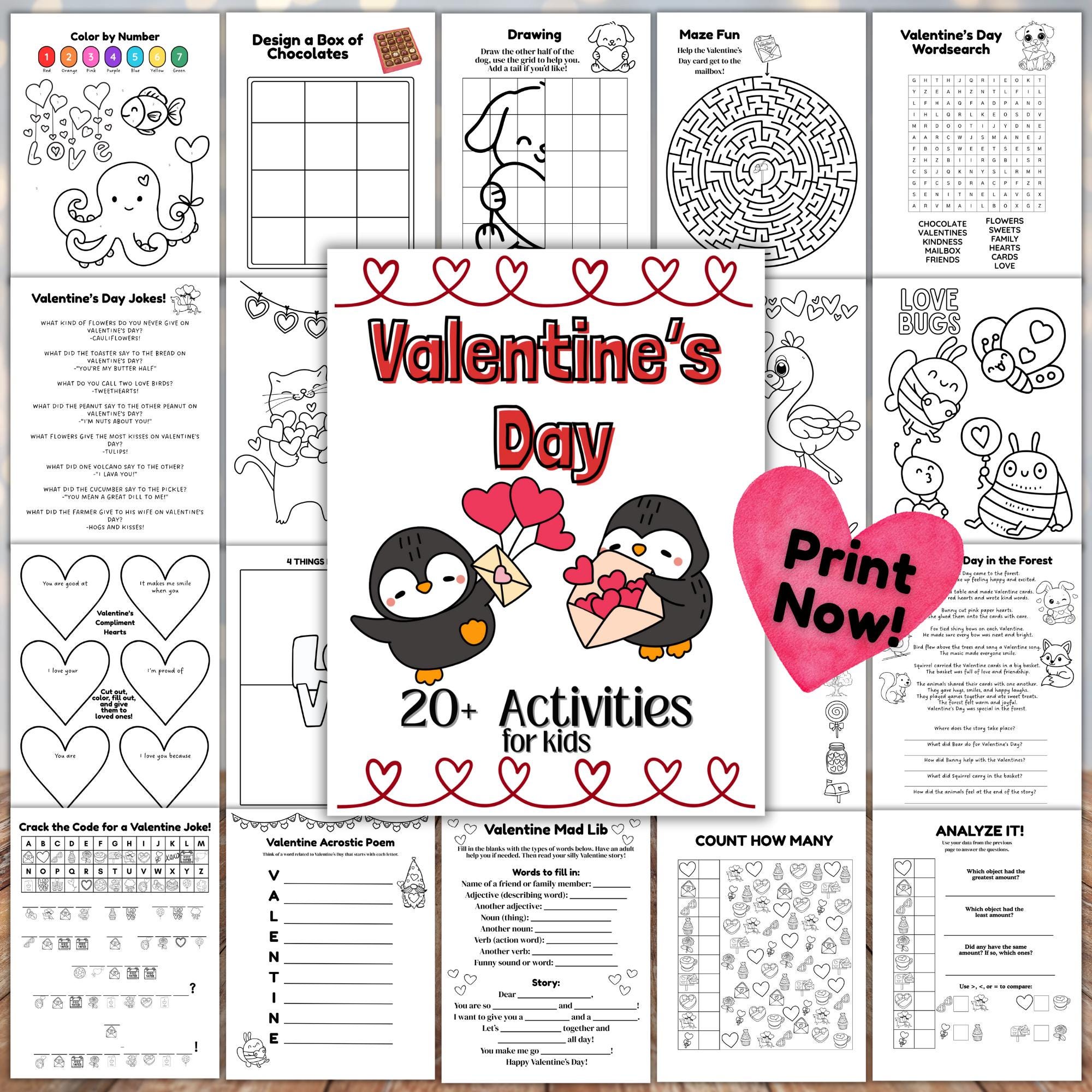 Valentines Day Worksheets and Activities for Kids Valentines Packet for ...