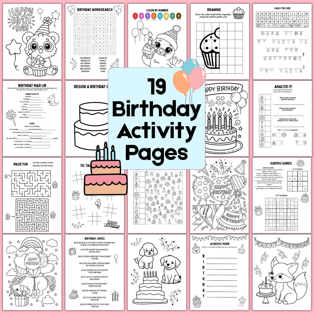 Birthday Activity Pages for Kids Birthday Party Coloring Sheets Boy ...
