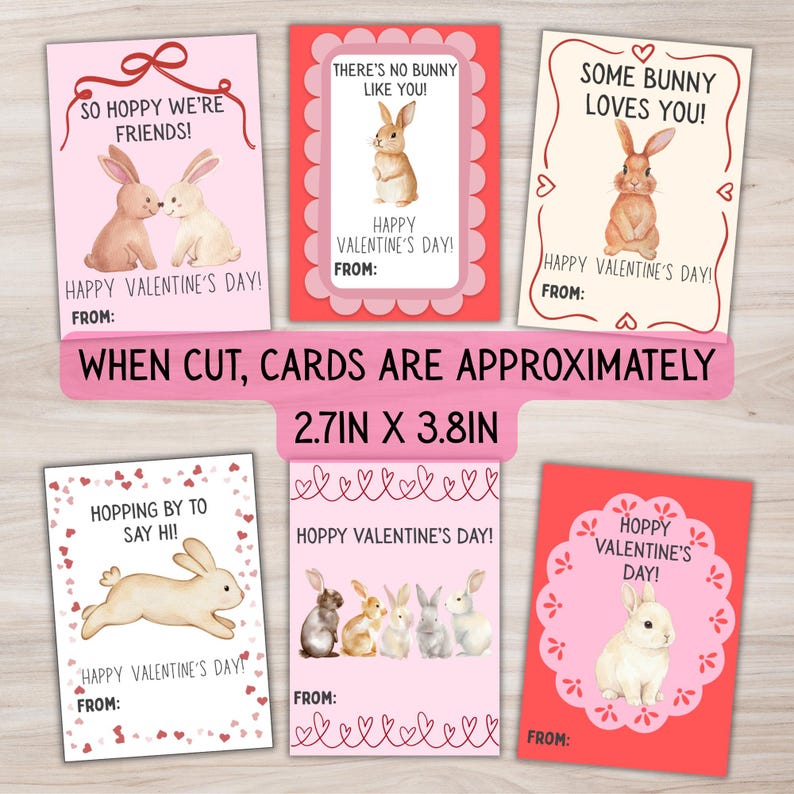Bunny Valentine Cards for Kids Cute Animal Valentine Cards Printable ...