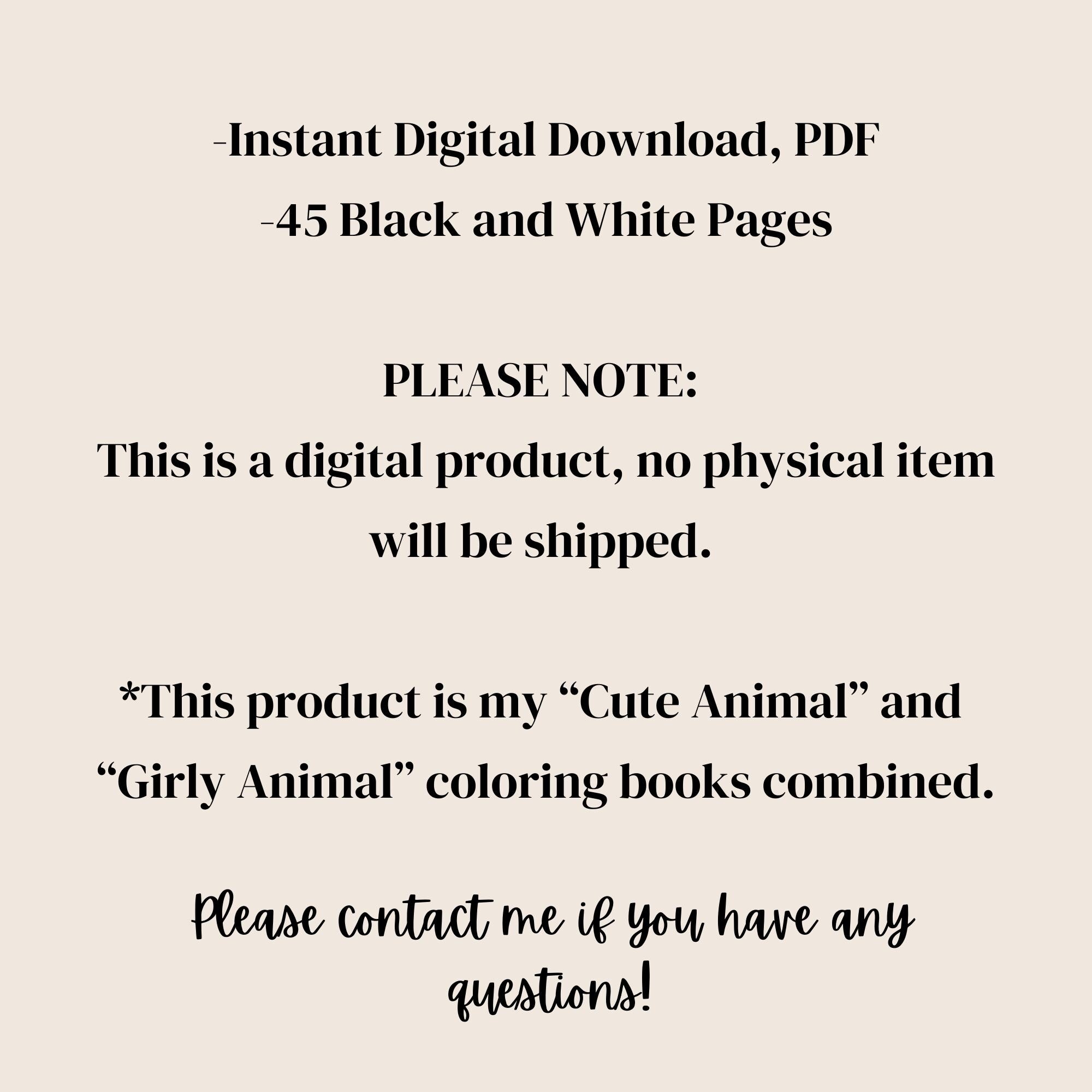 Animal Coloring Pages Bundle Printable 45 Page Cute Animal Coloring ...