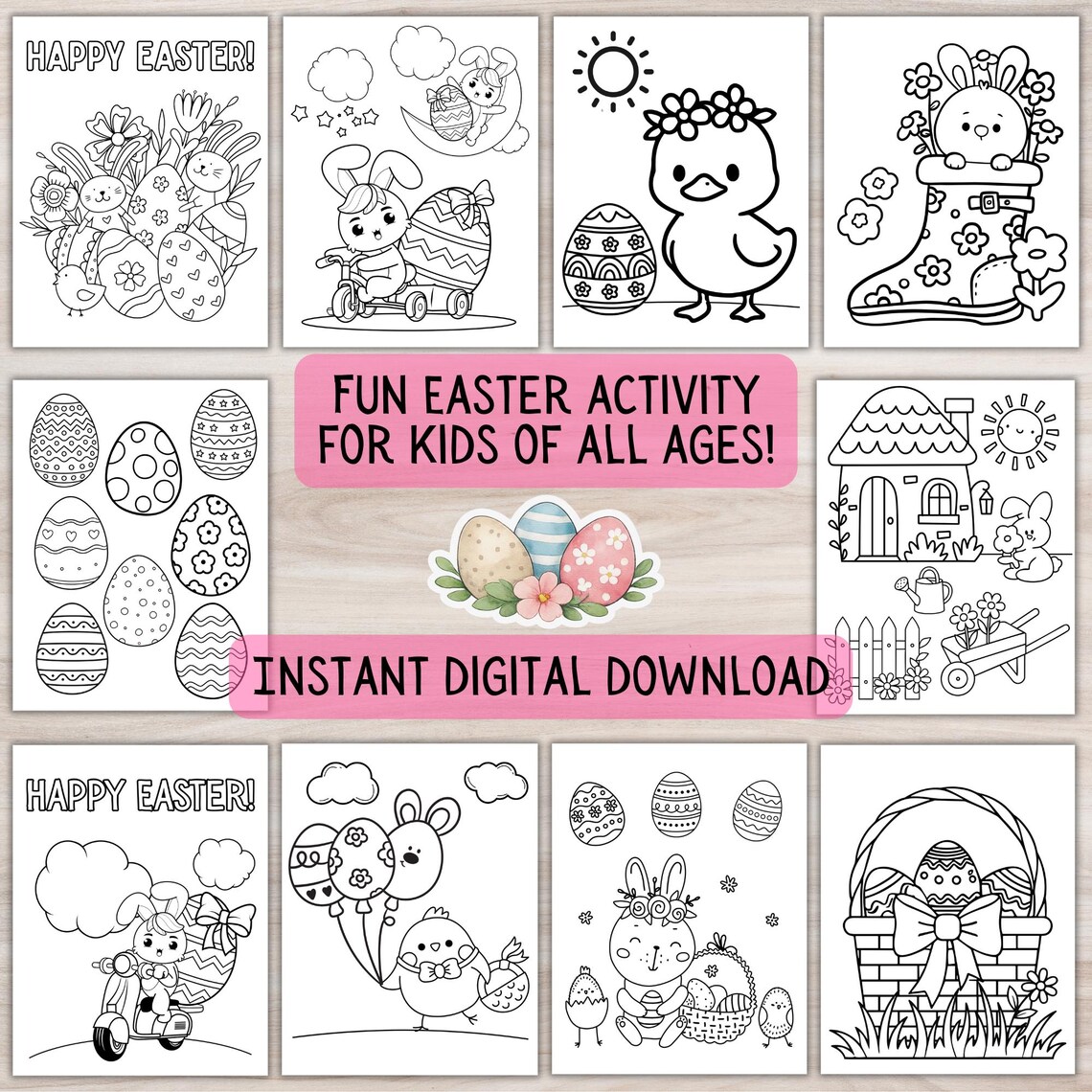 Easter Coloring Pages for Kids Printable 20 Page Easter Coloring Book ...