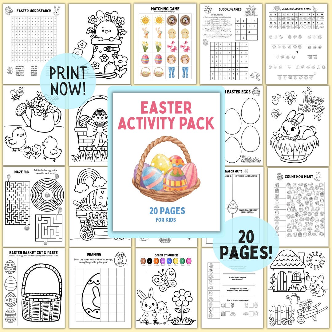 Easter Activity Pack for Kids 20 Page Easter Worksheets, Coloring Pages ...