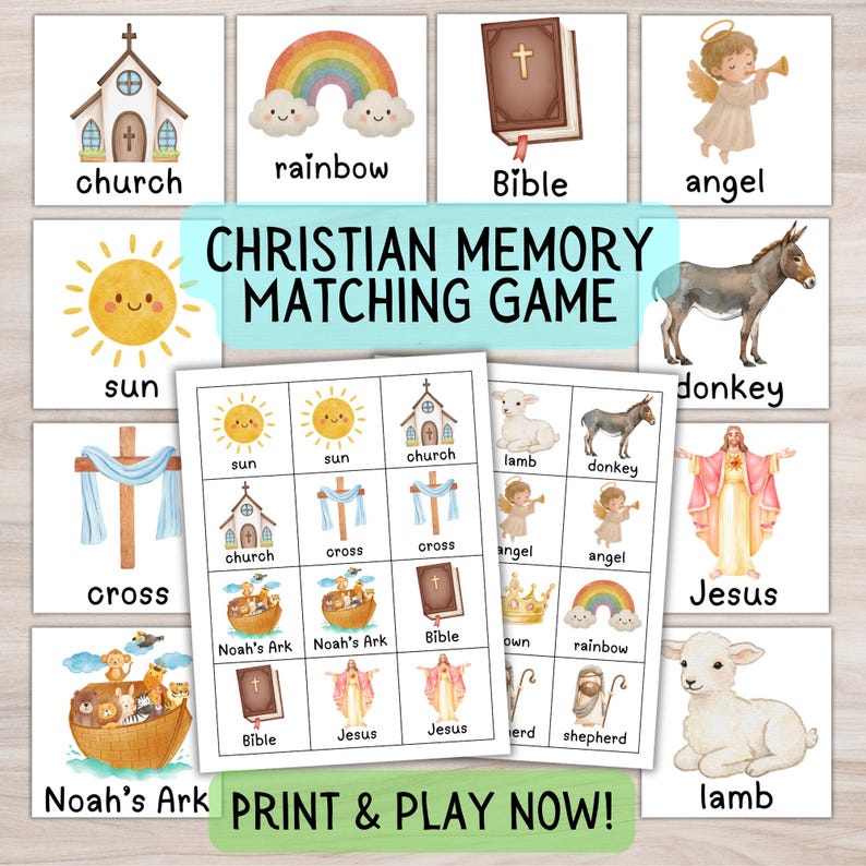 Christian Memory Matching Game Printable Biblical Memory Game for Kids ...