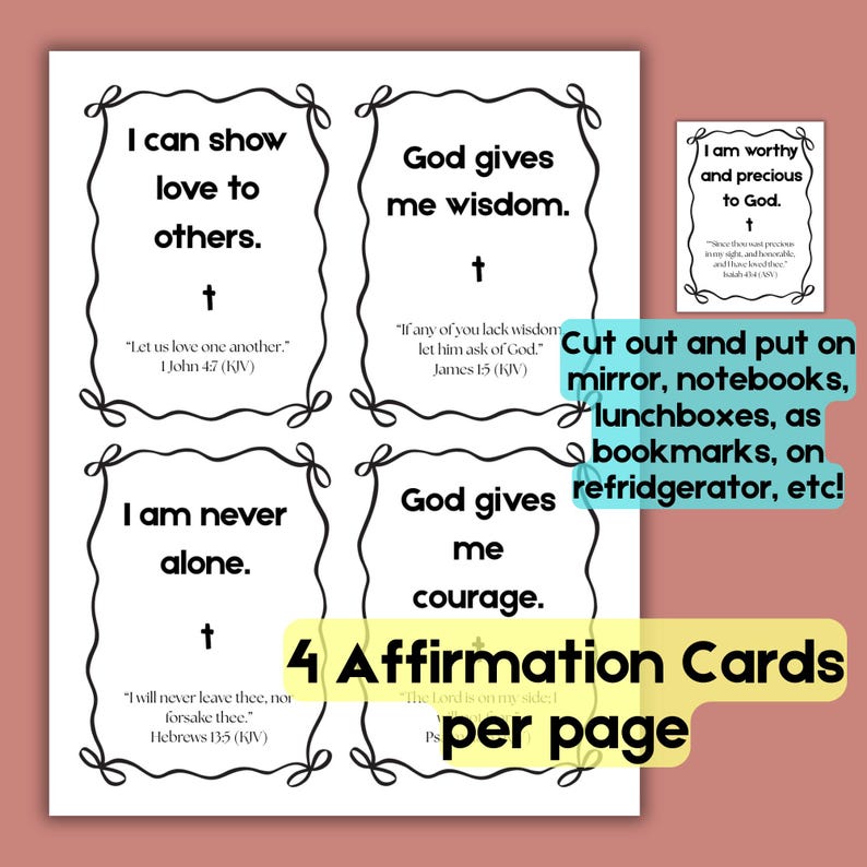 Christian Affirmation Cards for Kids and Adults Bible Verse Cards ...