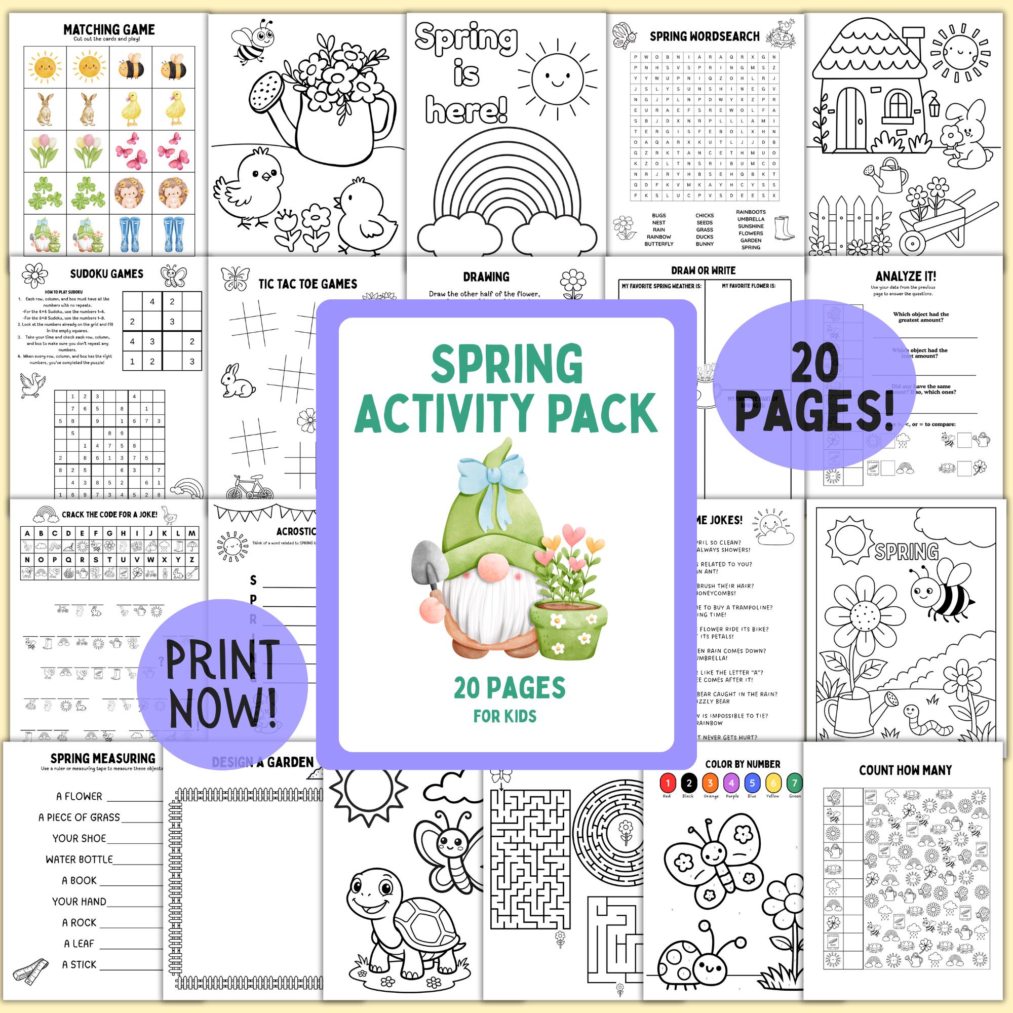 Spring Activity Pack for Kids Spring Coloring Pages, Wordsearch ...