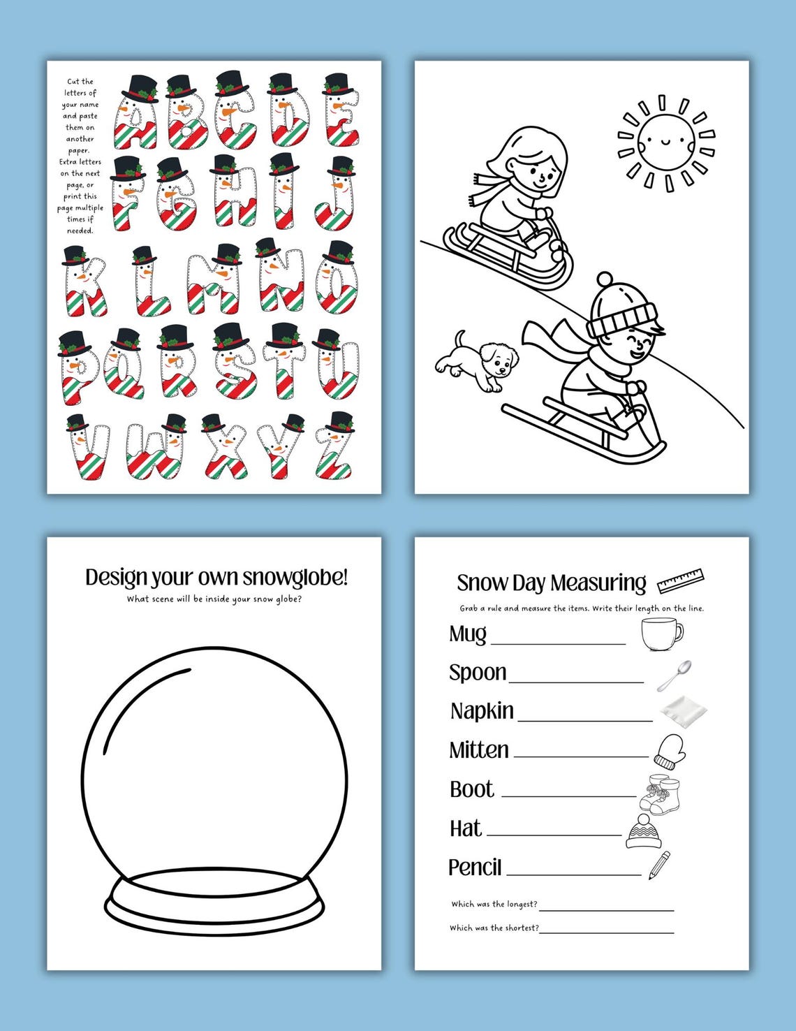 Winter Worksheets for Kids, Snow Day Coloring Pages, January Activities ...