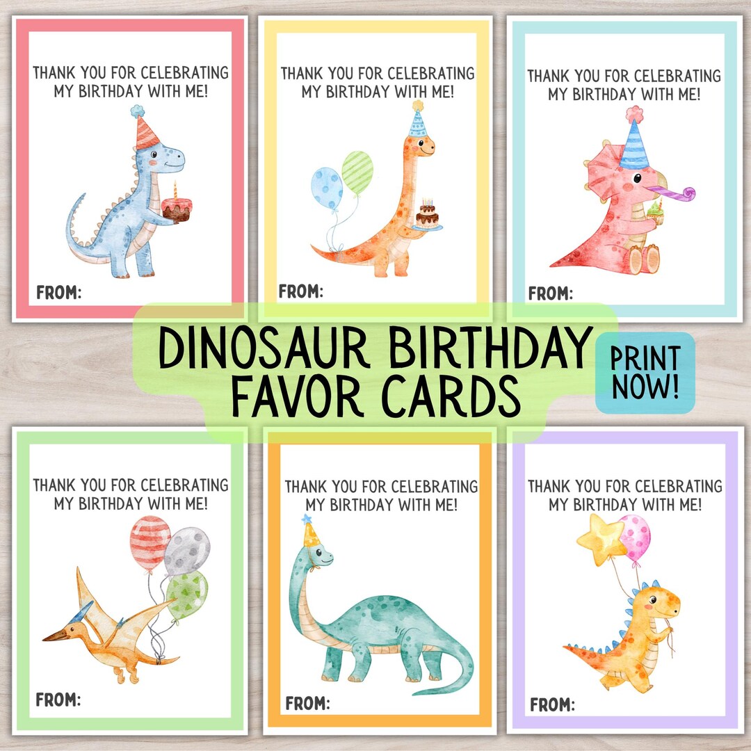 Dinosaur Birthday Favor Tags Printable Dino Birthday Thank You Tag ...