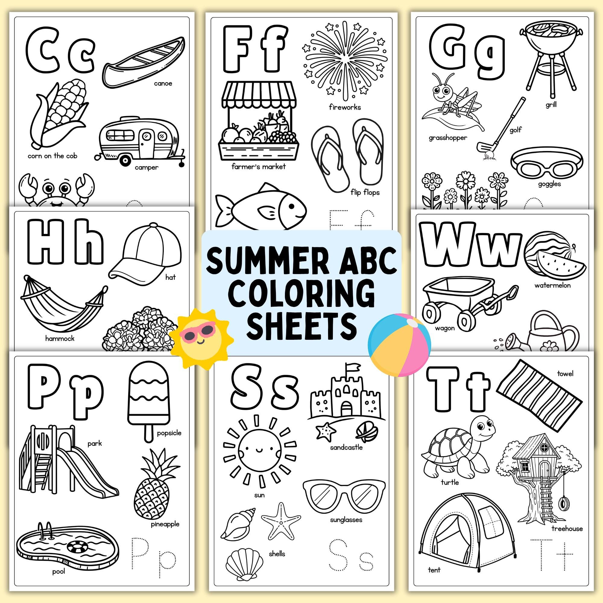 Summer ABC Coloring Book for Kids Summer Alphabet Letter Tracing ...