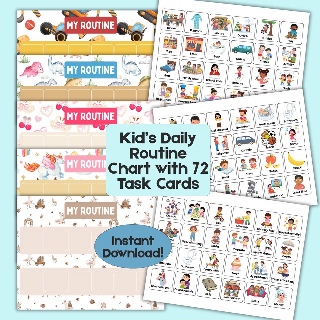 Printable Chore Chart for Kids Visual Schedule Daily Routine Chart for ...