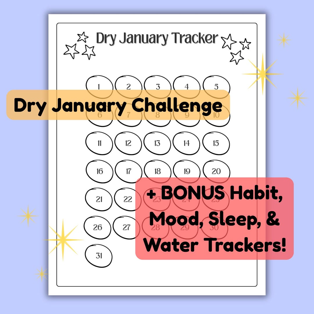 Dry January Challenge Printable Pack 30 Day No Alcohol, Habit, Mood ...