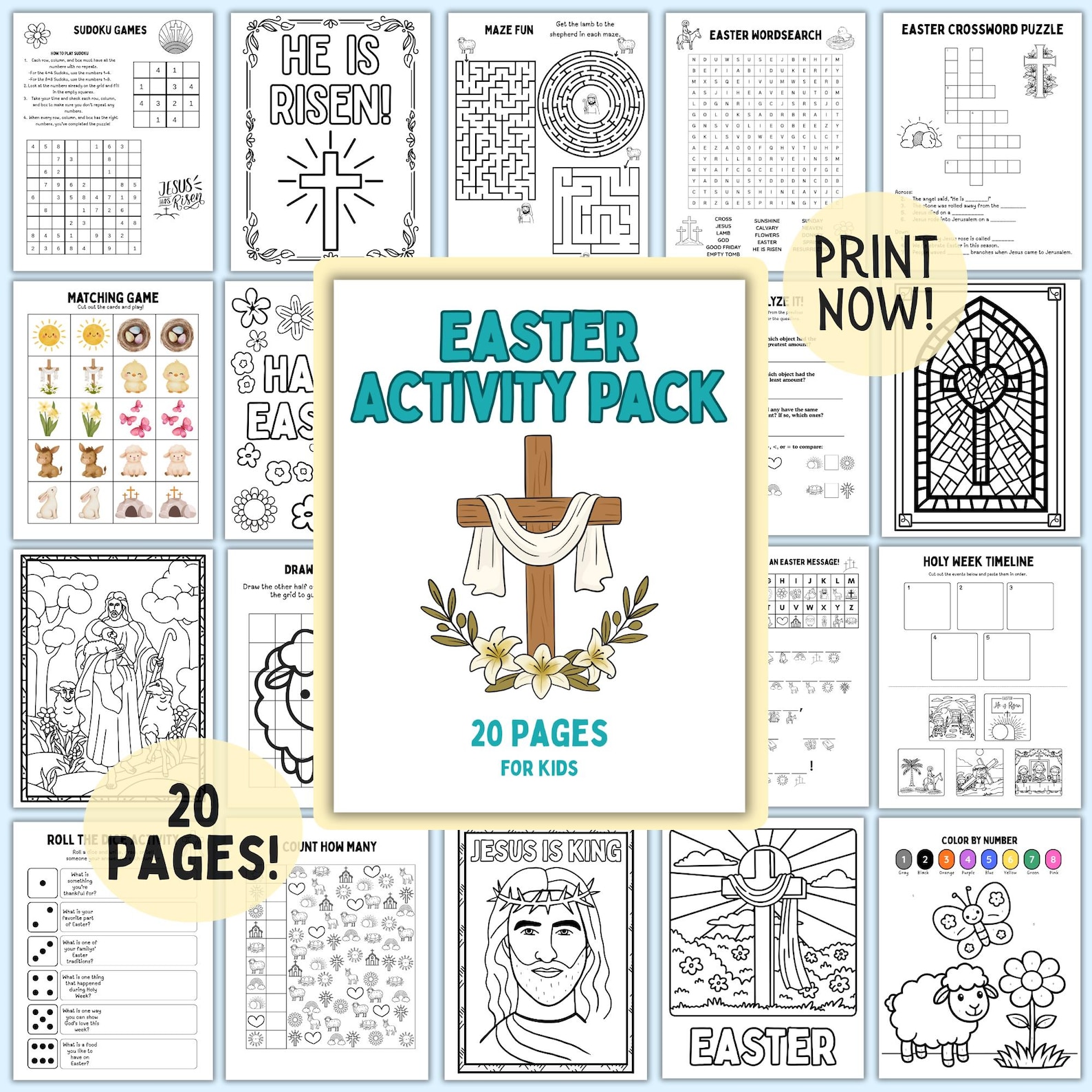 Christian Easter Activity Pack Printable for Kids 20 Page Resurrection ...
