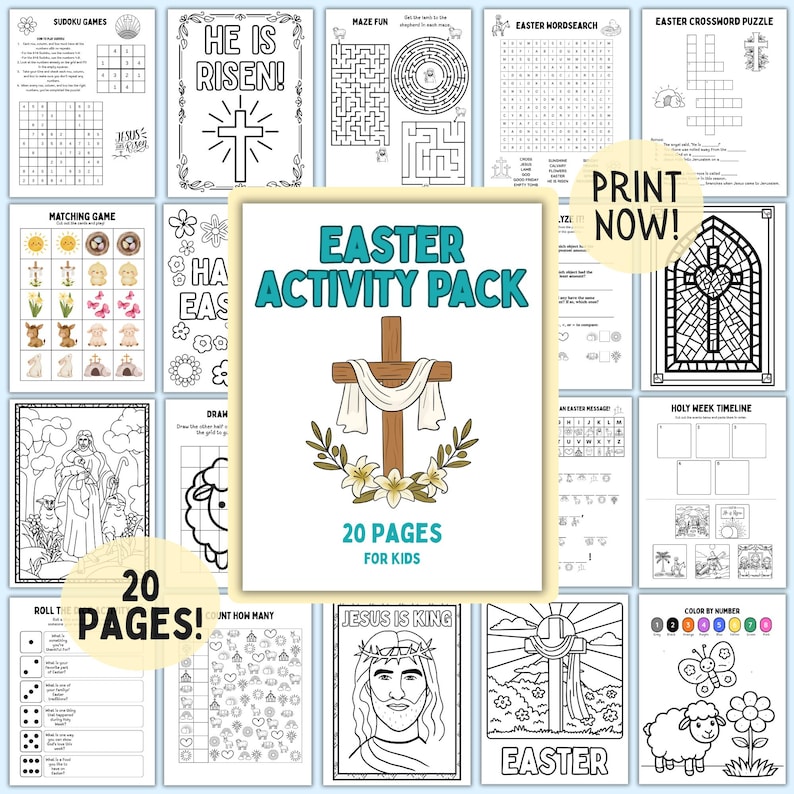Christian Easter Activity Pack Printable for Kids 20 Page Resurrection ...