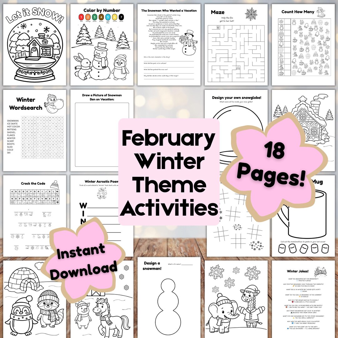 February Winter Worksheets for Kids Preschool Kindergarten Elementary ...