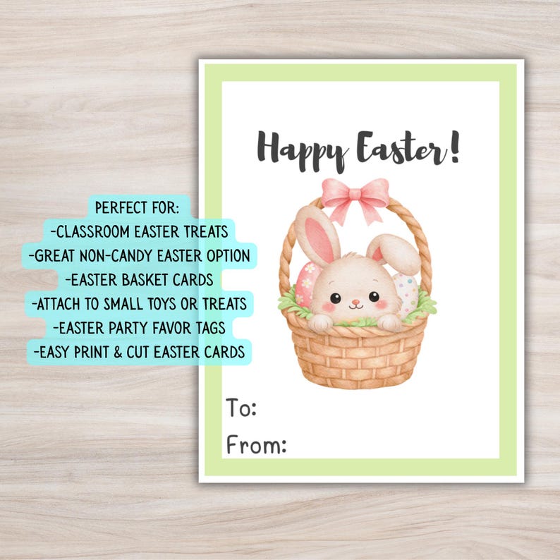 Printable Easter Cards for Kids Cute Easter Basket Gift Tags Spring ...