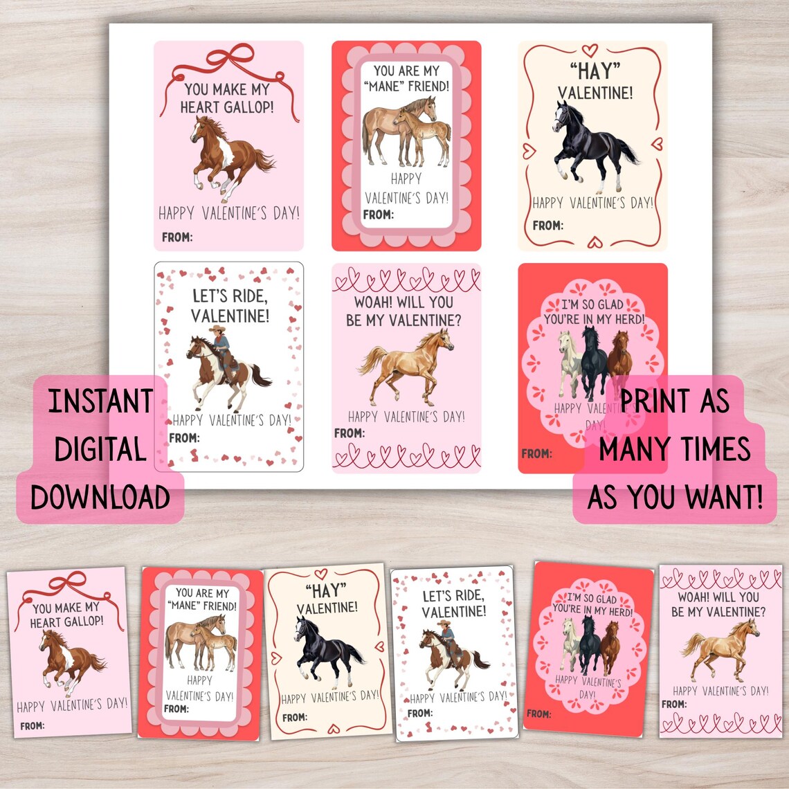 Horse Valentine Cards for Kids | Cowgirl Valentine Cards | Printable ...