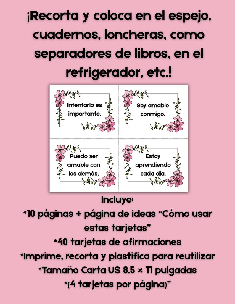Tarjetas De Afirmaciones Positivas Para Niños Y Adultos En En Español ...