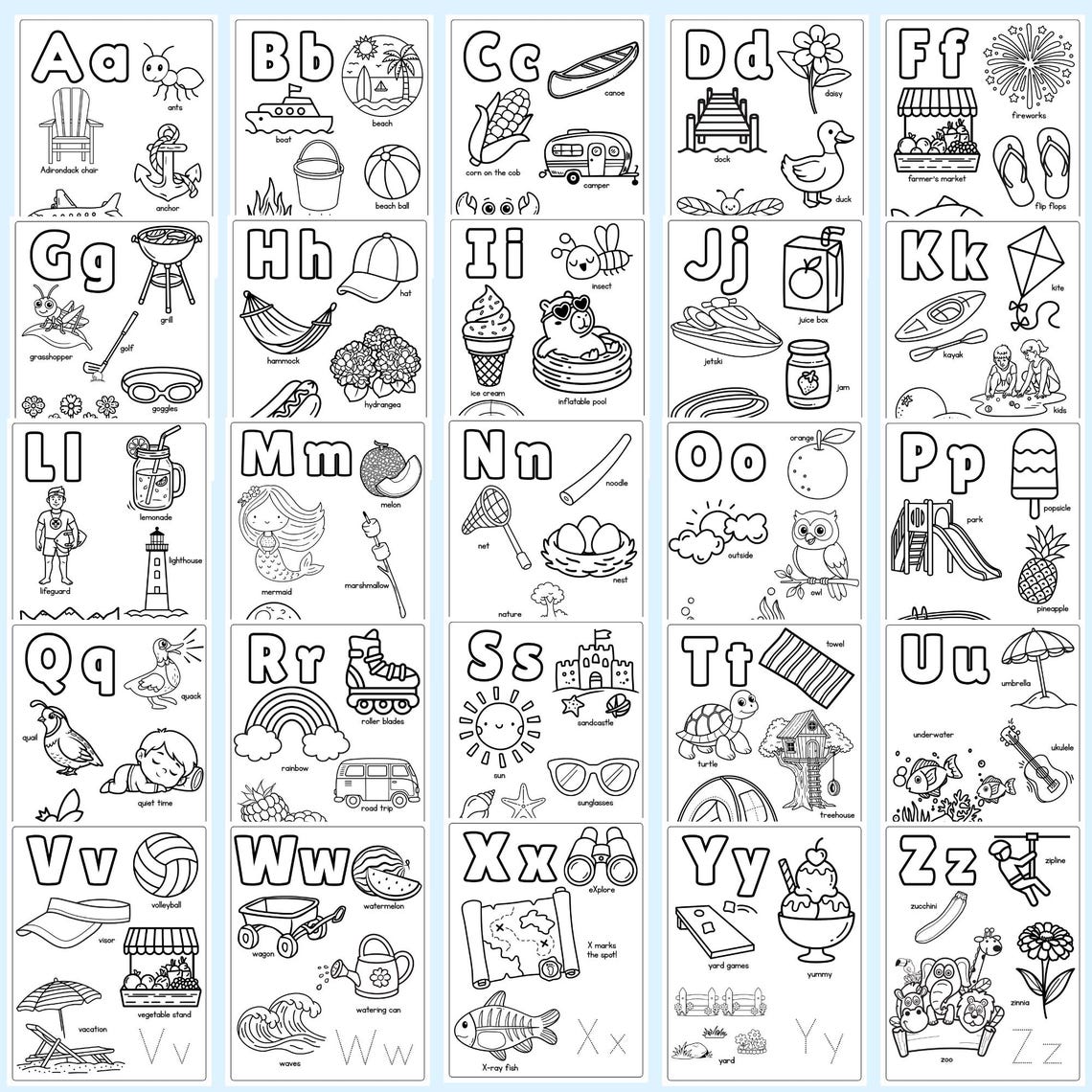 Summer ABC Coloring Book for Kids Summer Alphabet Letter Tracing ...