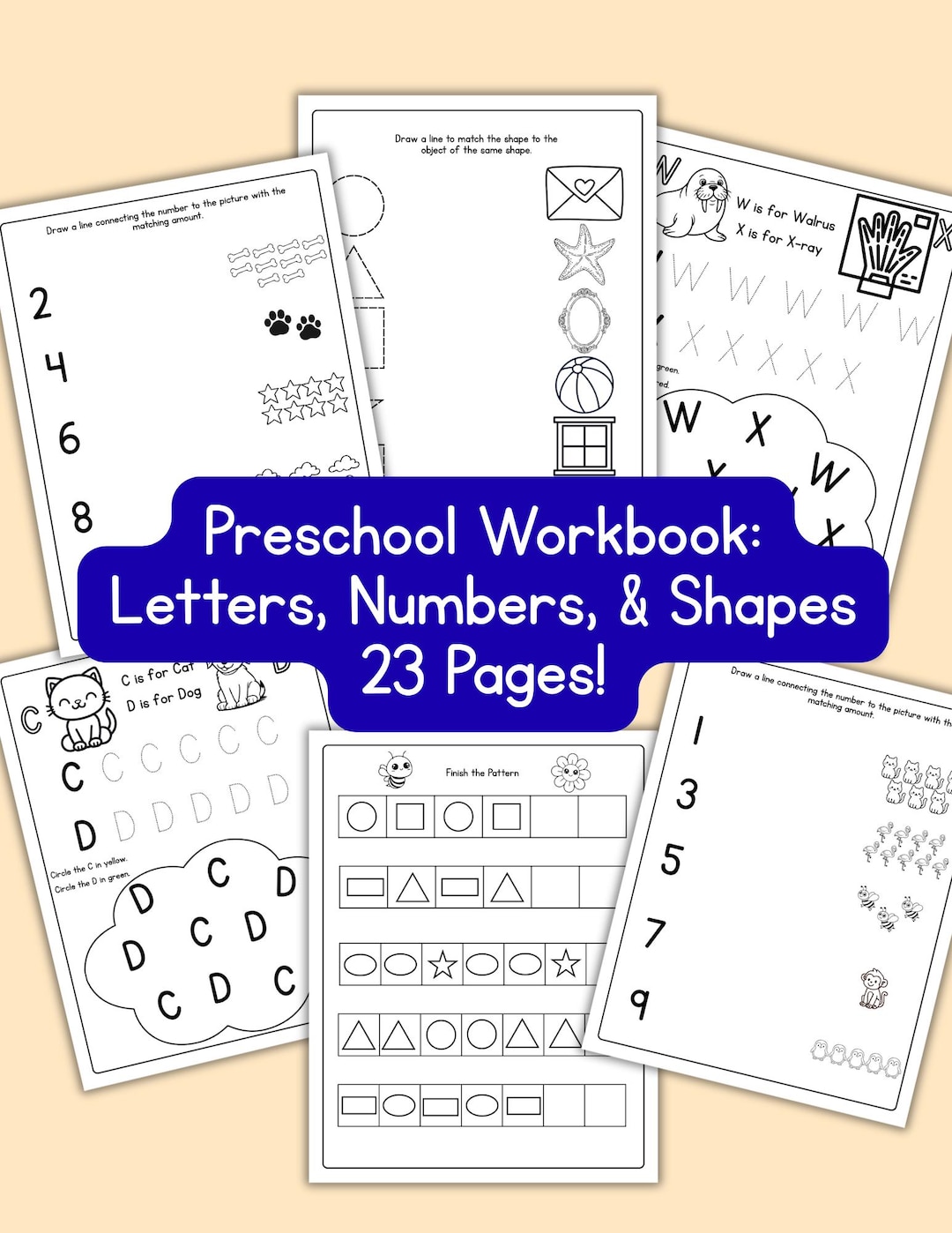 Preschool Worksheets Letters, Numbers, Shapes, Independent Practice for ...
