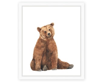 Hello Mr. Bear Girl and Brown Bear Art Print - Etsy