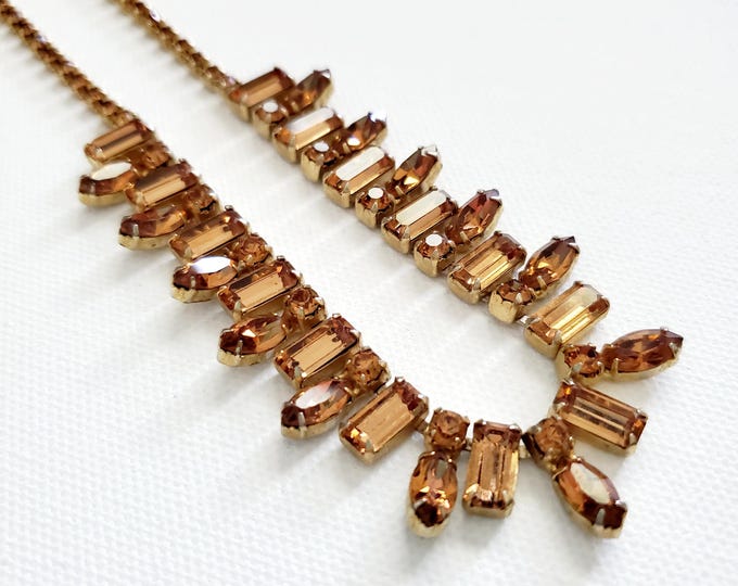 1950s Vintage, Weiss, Amber Rhinestone Collar Necklace in Gold - Etsy
