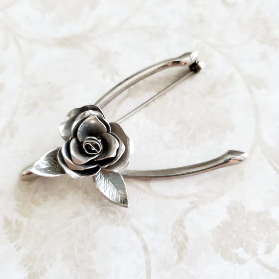 1920s Antique, Coro, Floral Wishbone Brooch Pin in Si… - Gem