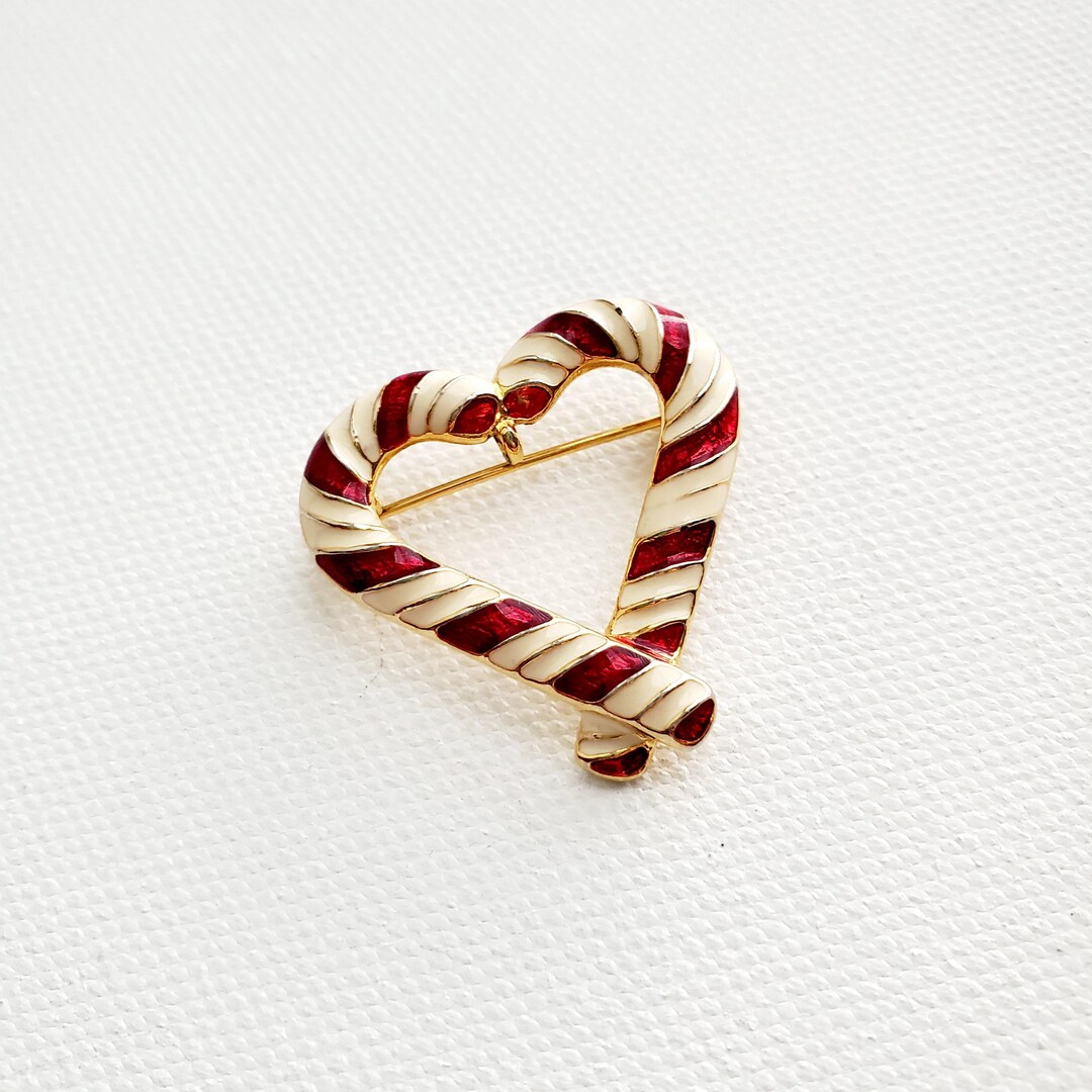 1970s Vintage, Robyn Rush, Candy Cane Heart Brooch Pin in Gold - Etsy