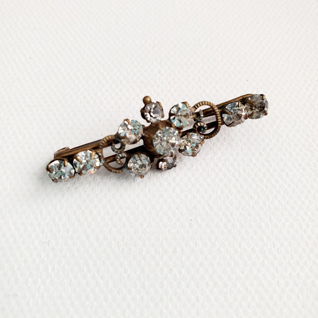 1900s Antique, Victorian Crystal Bar Brooch Pin in Gold - Etsy