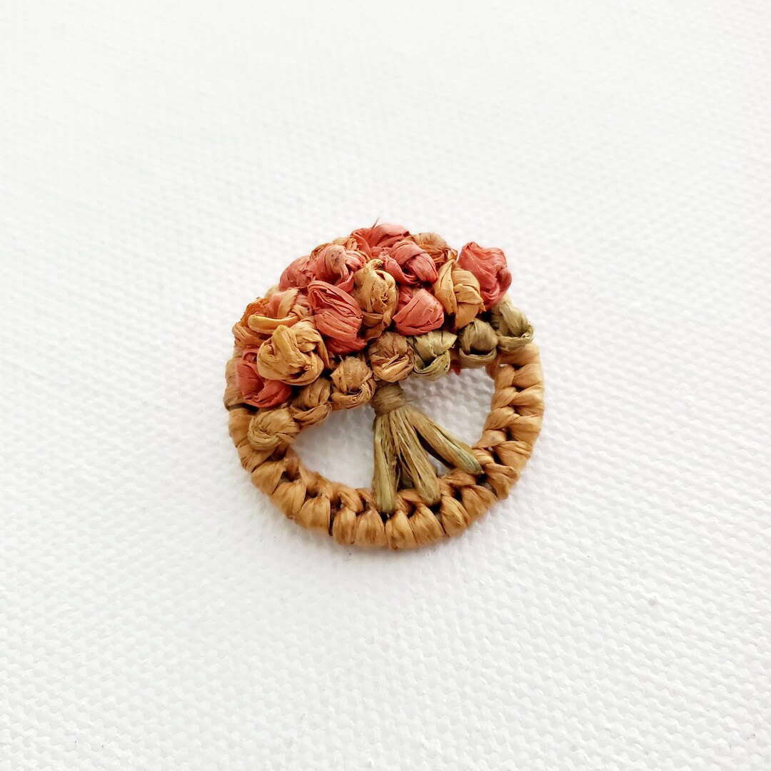 1950s Vintage, Hand Tied Raffia Rose Flower Bouquet Brooch Pin - Etsy