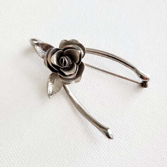 1920s Antique, Coro, Floral Wishbone Brooch Pin in Si… - Gem