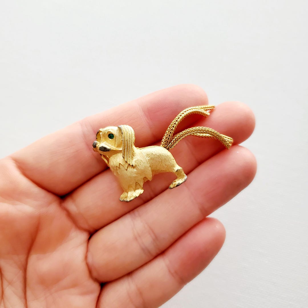 1950s Vintage, Moveable Tail Rhinestone Dog Brooch Pin in Gold - Etsy