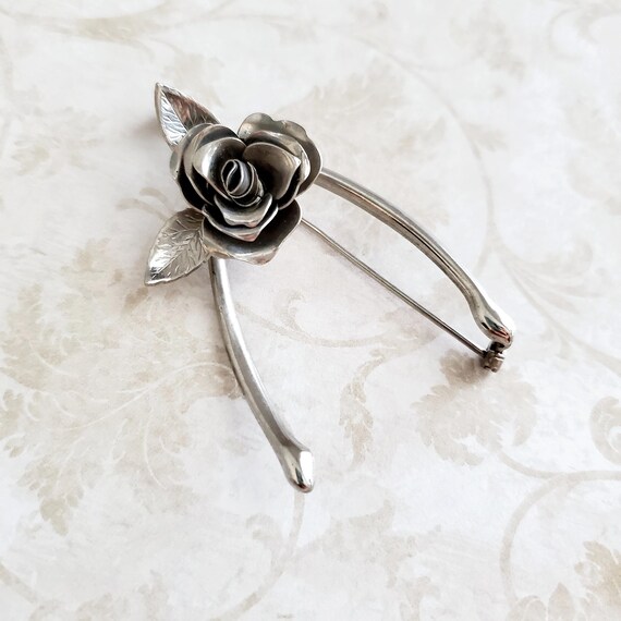 1920s Antique, Coro, Floral Wishbone Brooch Pin in Si… - Gem