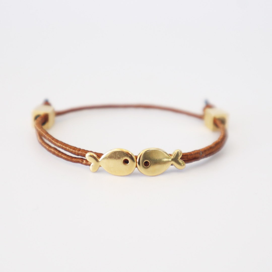 Double Gold Fish Adjustable Bracelet With Silk Cord in Many Colors ...