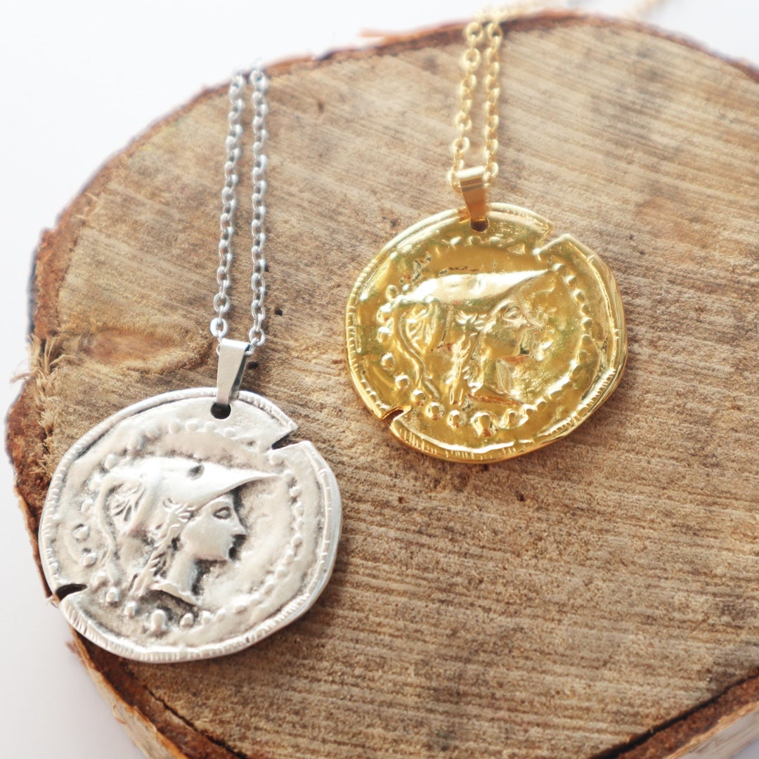 Athena Coin Pendant Necklace: 24k Gold Plated Greek Goddess Charm - Etsy