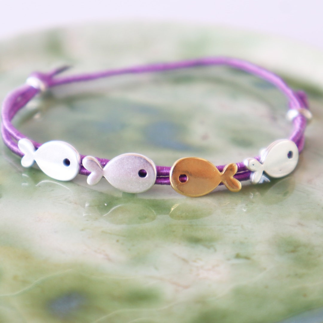 Fish Charm Friendship Bracelet: Gold & Silver, Adjustable Silk Cord - Etsy