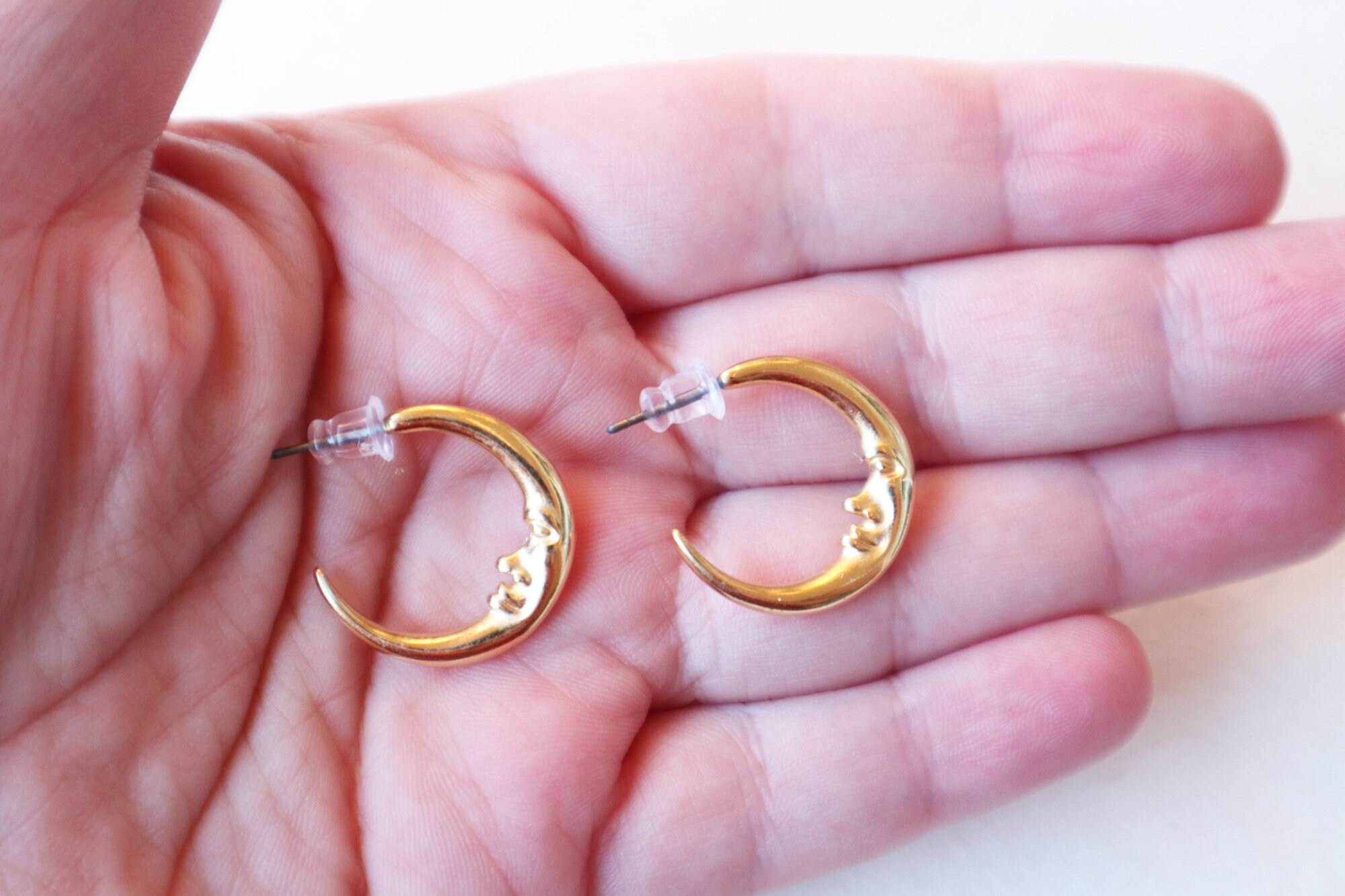 Half Moon Hoop Earrings With Titanium Pin, Minimalist Style - Etsy