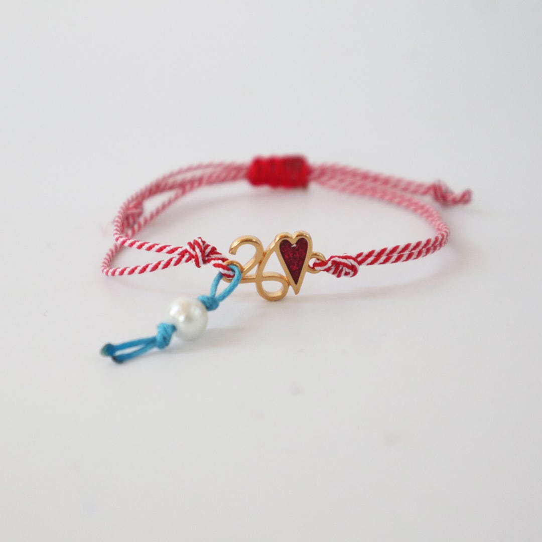 2026 March Bracelet – Red & White Cord With Heart, Star or Enamel Charm ...