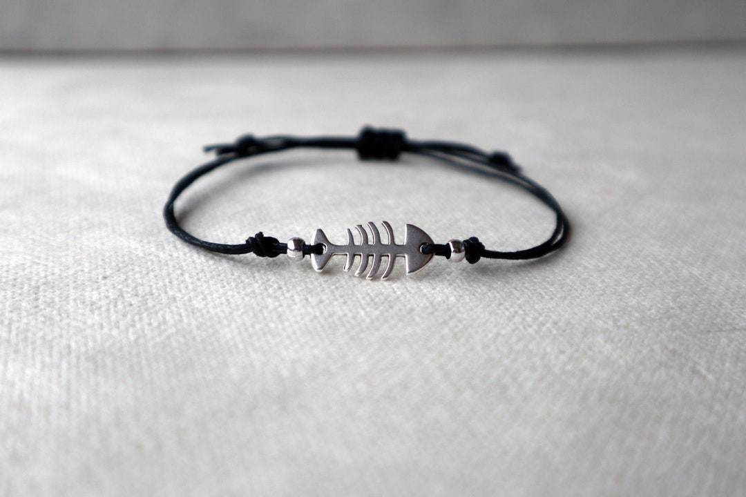 Cute Fish Bone Adjustable Bracelet for Woman or Men,macrame Knot Cord ...