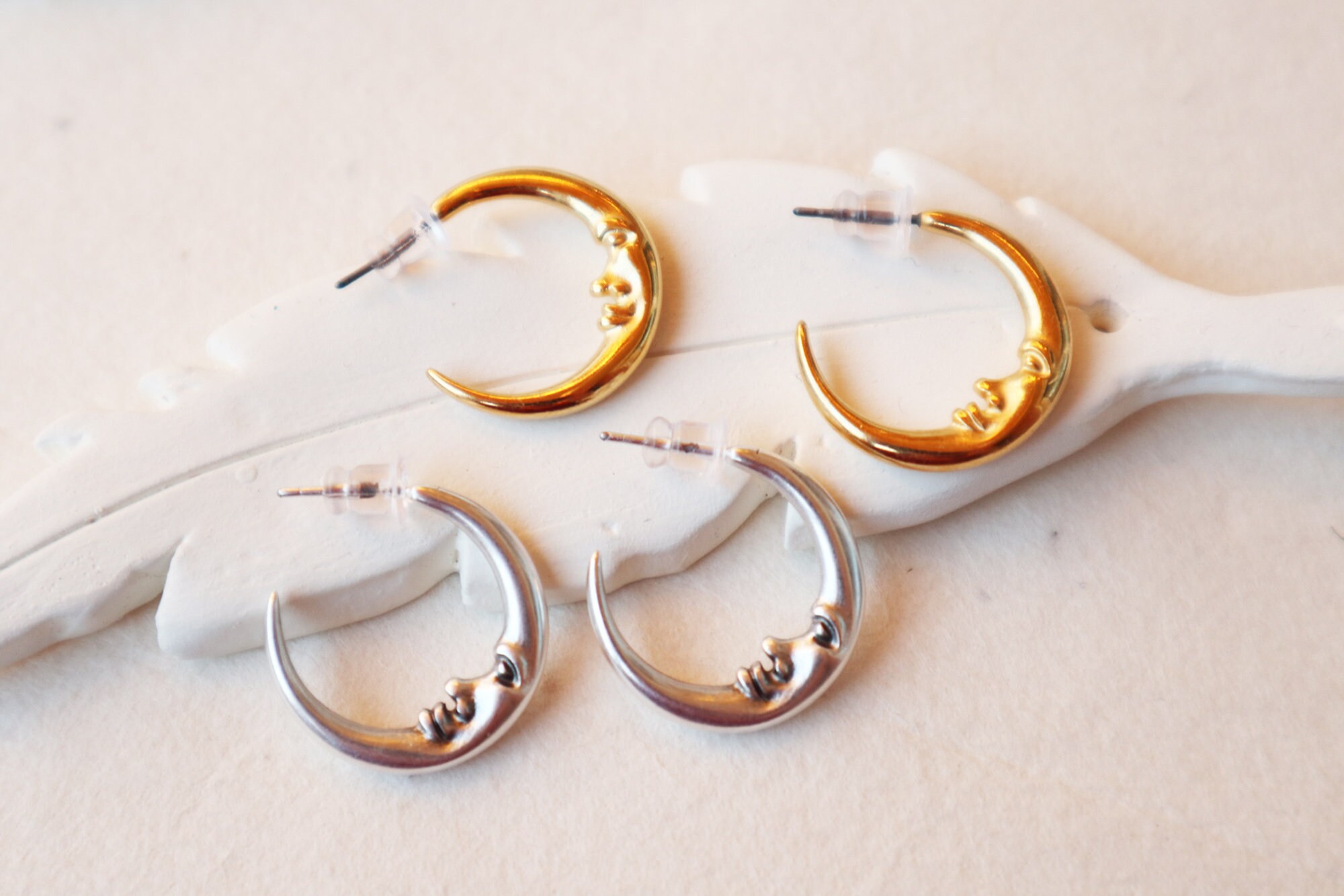 Half Moon Hoop Earrings With Titanium Pin, Minimalist Style - Etsy