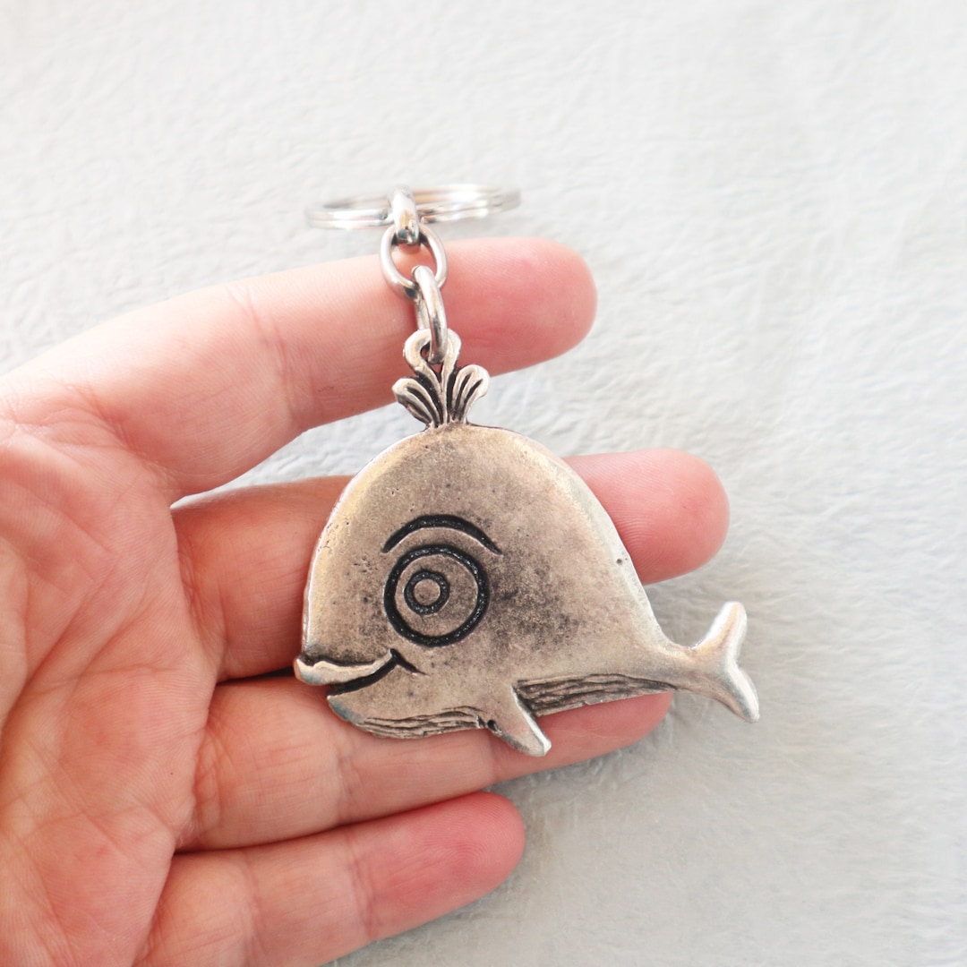 Cartoon Whale Keychain: Silver Plated Metal Charm - Etsy