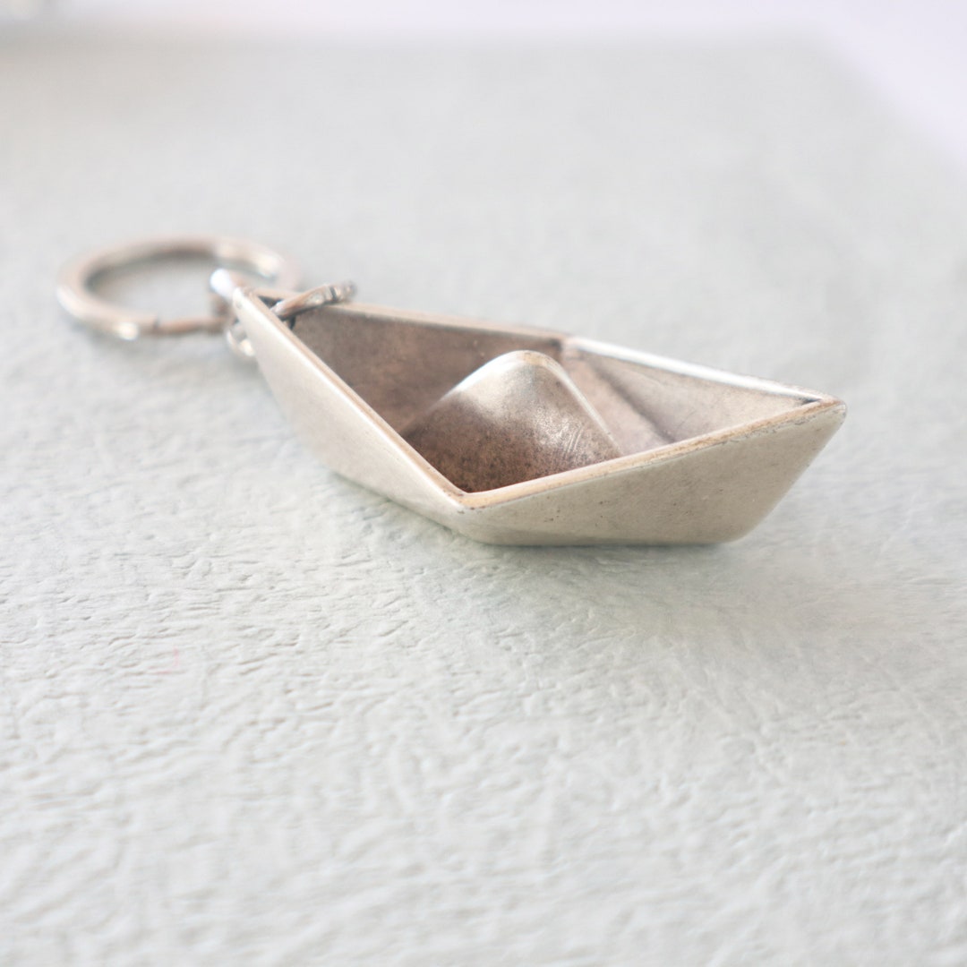 Large Origami Paper Boat Key Chain - Nautical Keychain With a Vintage ...